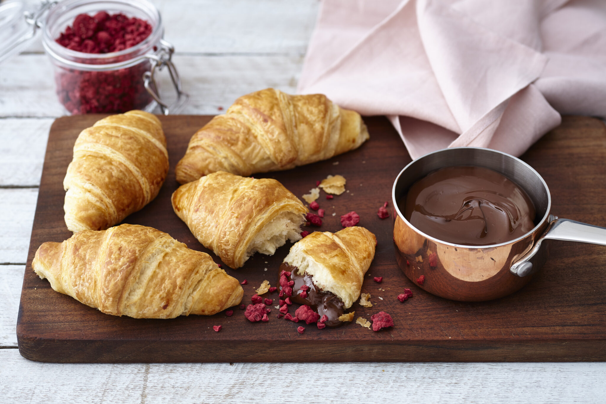 Toasted Croissant with Raspberry and Dark or White Chocolate Dipping ...